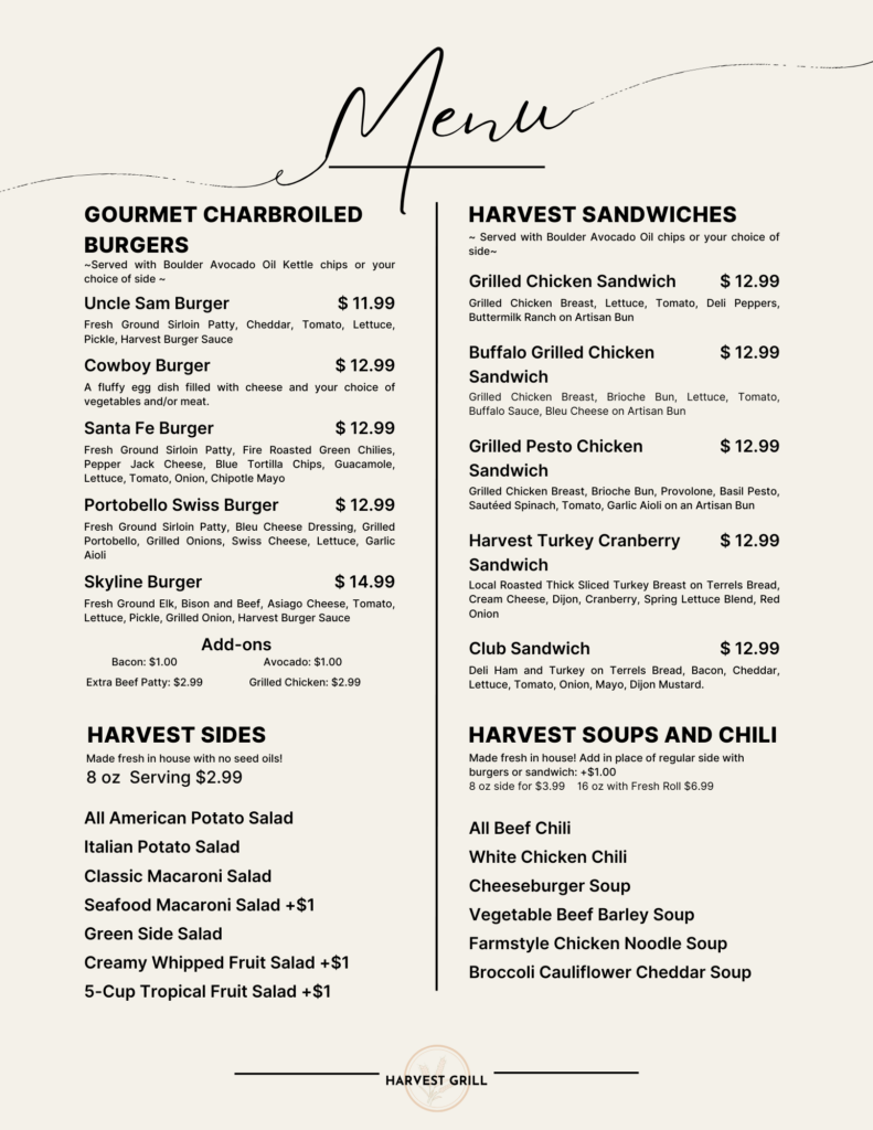 Menu – Harvest Grill